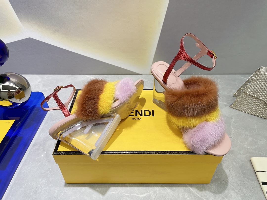 Fendi First Pink Mink High-Heeled Sandals For Women